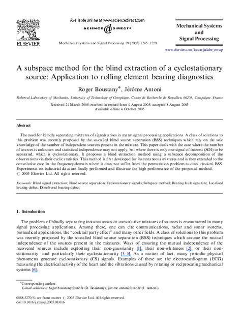 Pdf A Subspace Method For The Blind Extraction Of A Cyclostationary Source Application To