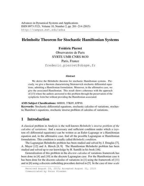 Pdf Helmholtz Theorem For Stochastic Hamiltonian Systems