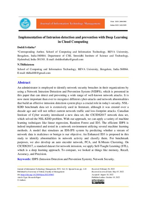 Pdf Implementation Of Intrusion Detection And Prevention With Deep Learning In Cloud Computing