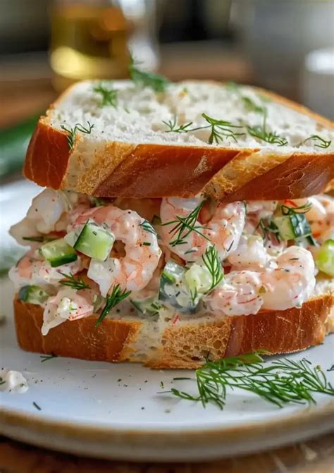 Shrimp Salad Sandwich With Cucumber And Dill