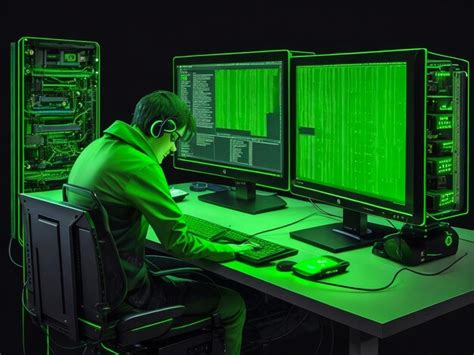 Premium Ai Image Smart Male It Programer Working On Desktop Green Mockup Screen Computer In