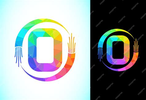 전선 및 광섬유 케이블이 있는 다각형 알파벳 O 낮은 폴리 그래픽 알파벳 기호 프리미엄 벡터