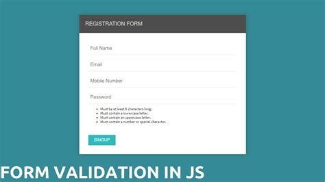 Form Validation In Javascript Javascript Signup Form Validation In