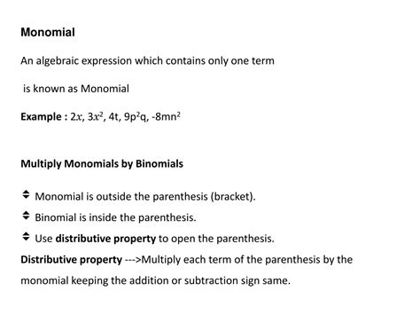 PPT Multiplying Monomial With Binomial Step By Step Examples PowerPoint Presentation ID