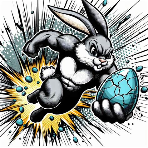 Superhero Easter Bunny Breaking Giant Egg Stock Illustration