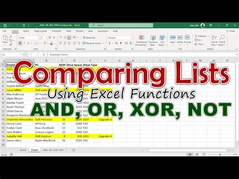 comparing lists using and or xor and not functions in e