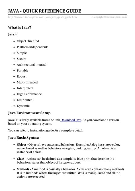 Introduction To Java Useful Notes Tutorialspoint Java Java Quick
