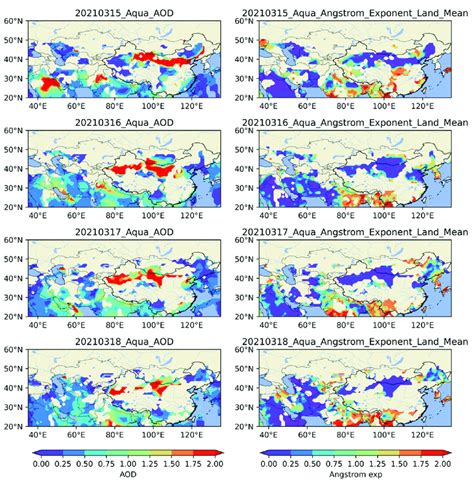 The Evolution Of Aqua Modis Aod And Ae From 15 March To 18 March