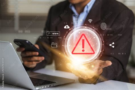 businessman using laptop with data information privacy and internet