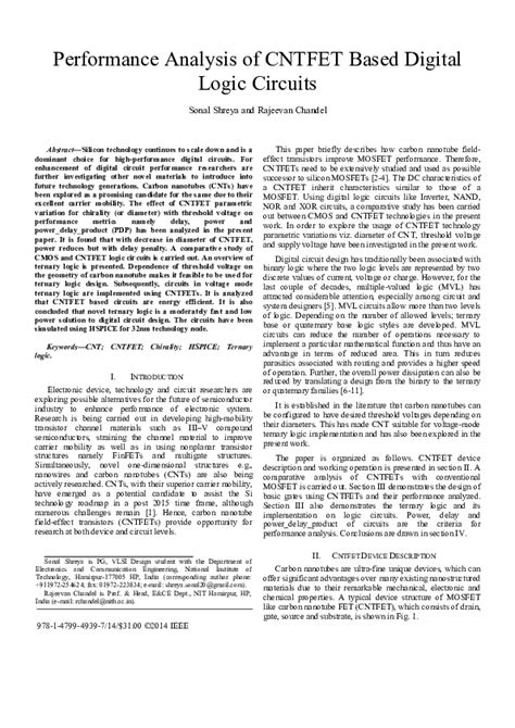 Pdf Performance Analysis Of Cntfet Based Digital Logic Circuits