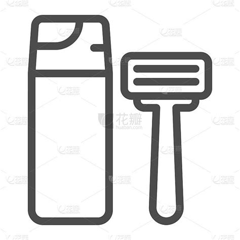 剃须泡沫和剃须刀线图标，卫生常规概念，男性护肤产品的标志在白色的背景，剃须泡沫瓶和剃须剃须刀图标在轮