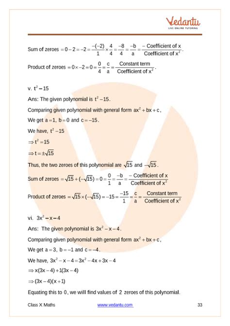 Cbse Class 10 Mathematics Chapter 2 Polynomials Important Questions Pages 21 42