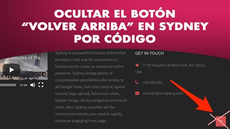 Ocultar el botón volver arriba scroll top del tema SYDNEY por HTML