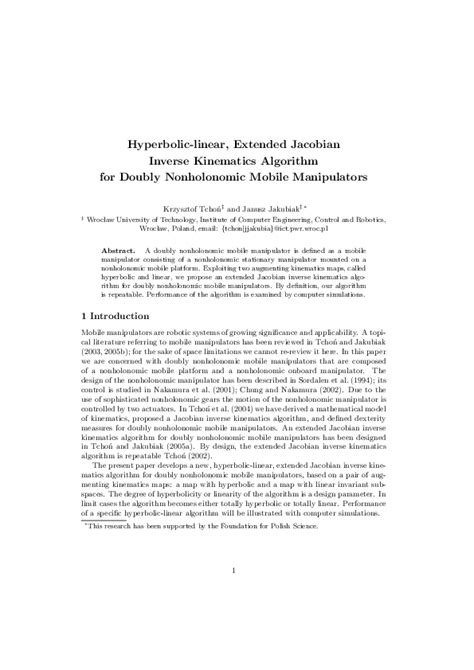 Pdf Hyperbolic Linear Extended Jacobian Inverse Kinematics Algorithm For Doubly Nonholonomic