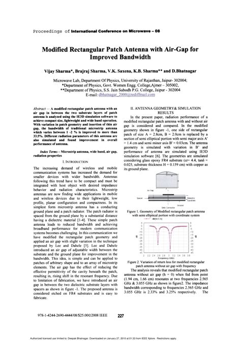 pdf modified rectangular patch antenna with air gap for improved