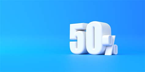 파란색 배경에 광택있는 흰색 오십 퍼센트 기호 판매 50 할인 3d 렌더링 그림 0명에 대한 스톡 사진 및 기타 이미지 0명