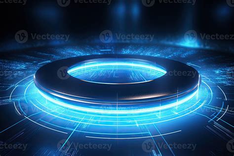 Ai Generated Futuristic Blue Holographic Interface In A Cybernetic