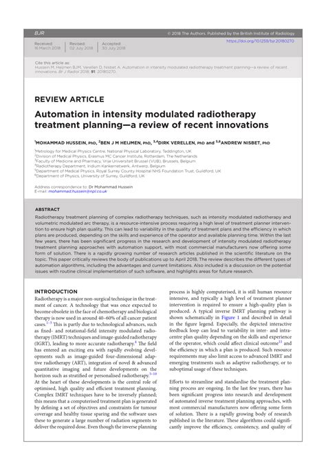 Pdf Automation In Intensity Modulated Radiotherapy Treatment Planning A Review Of Recent