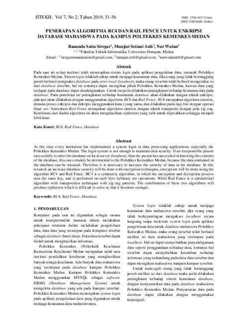 Pdf Penerapan Algoritma Rc4 Dan Rail Fence Untuk Enkripsi Database Mahasiswa Pada Kampus