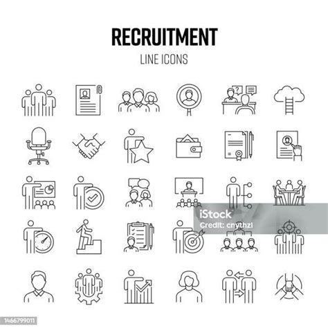 모집 라인 아이콘 세트입니다 인적 자원 이력서 구직 공석 아이콘에 대한 스톡 벡터 아트 및 기타 이미지 아이콘 신규 채용