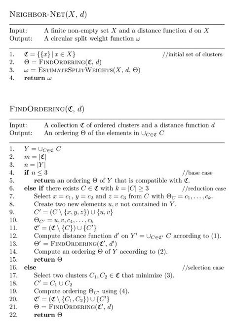 The Neighbor Net Algorithm Pseudo Code For The Neighbor Net Algorithm