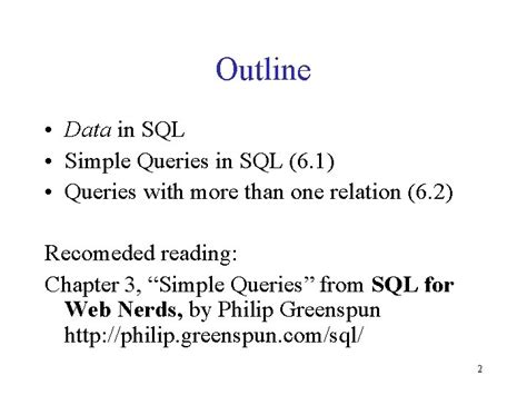 Lecture 02 Sql 1 Outline Data In Sql