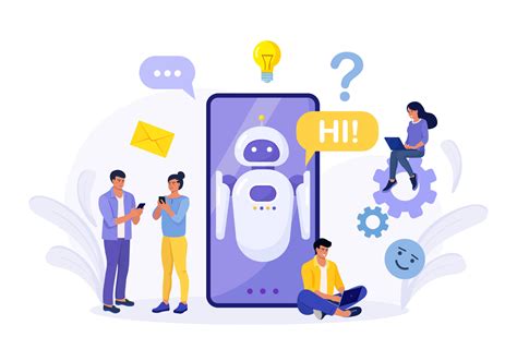 Tiny People Chatting With Chatbot Application On Phone Screen Ai Robot Assistant Online