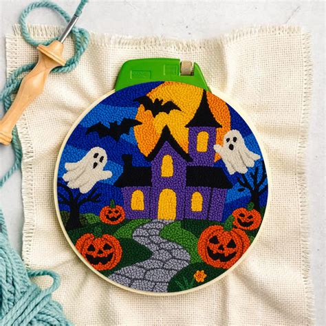 Halloween Night Punch Needle Kit Spooky Castle Craft Diy Needle Ar