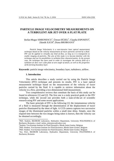 Pdf Particle Image Velocimetry Measurements · Map Which Has Very High Potential To High