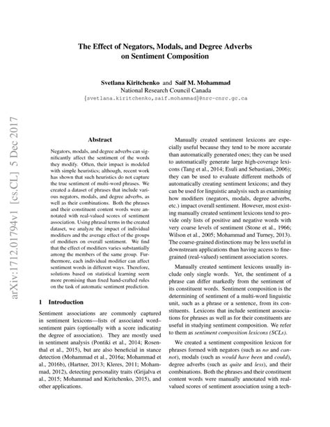 The Effect Of Negators Modals And Degree Adverbs On Sentiment Composition Deepai