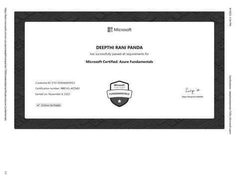 Earned Microsoft Certified Azure Fundamentals Panda Deepthi Rani