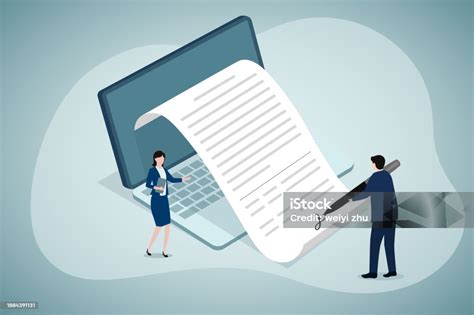 노트북의 전자 서명 비즈니스 전자 서명 기술 전자 전송 문서에 첨부된 디지털 양식 계약 서명 의사 확인 전자 상거래 법적 거래 벡터 일러스트 레이 션 권위에 대한 스톡 벡터