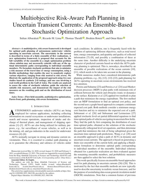 Pdf Multiobjective Risk Aware Path Planning In Uncertain Transient Currents An Ensemble Based