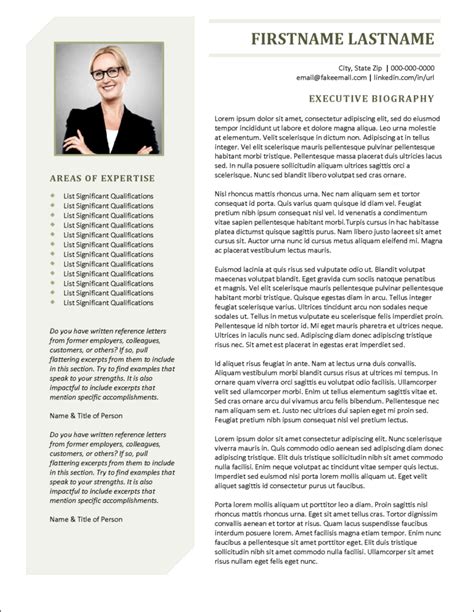 Elegant Executive Profile Bio References And Cover Letter Templates