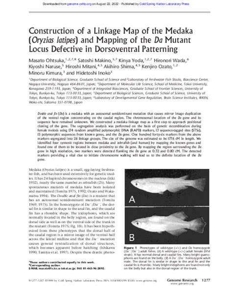 Pdf Construction Of A Linkage Map Of The Medaka Oryzias Latipes And