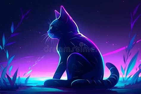 Cute Neon Art With A Kitten Neural Network Ai Generated Stock Illustration Illustration Of