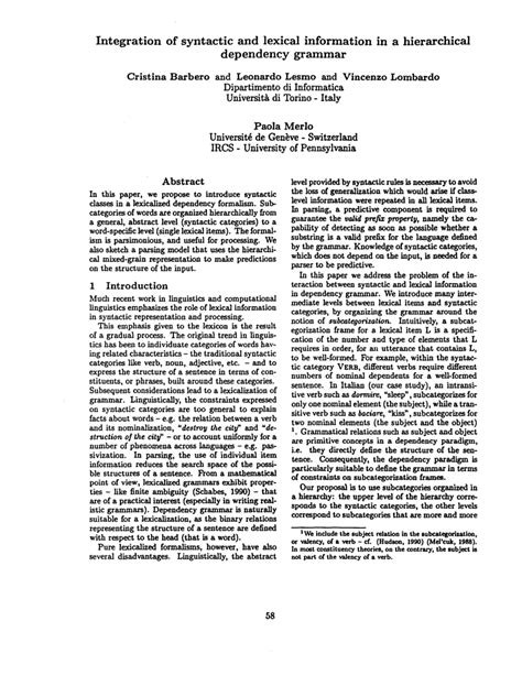 Pdf Integration Of Syntactic And Lexical Information In A