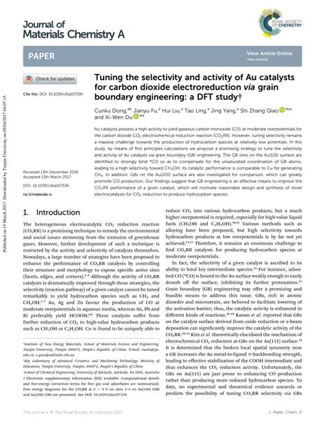 Pdf Tuning Selectivity And Activity Of Au Catalysts For Carbon