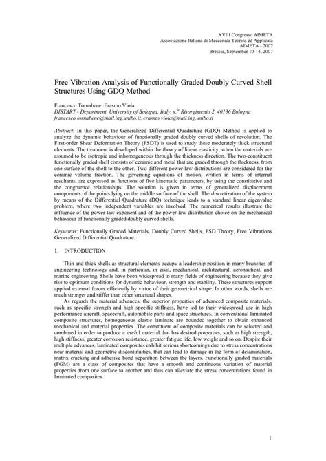 Pdf Free Vibration Analysis Of Functionally Graded Doubly Curved Shell Structures Using Gdq Method