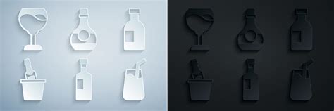 와인 병 보드카 한 잔 샴페인 얼음 양동이 칵테일 병 코냑 또는 브랜디와 유리 아이콘 설정 벡터 0명에 대한 스톡 벡터 아트 및 기타 이미지 Istock