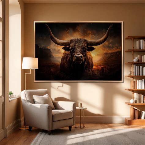Texas Longhorn Cow Bull Canvas Wall Art Painting Farmhouse Decor Texas