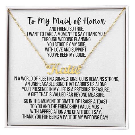 Maid Of Honor Gift From Bride On Wedding Day Maid Of Honor Thank You Gift Special Gift For