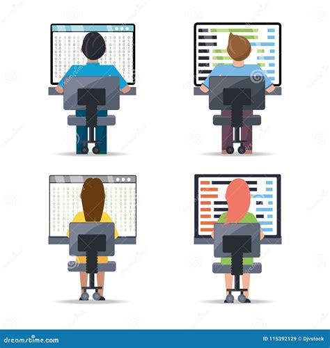 Web Developer Working On Computer Programming Coding Stock Vector Illustration Of Binary Code