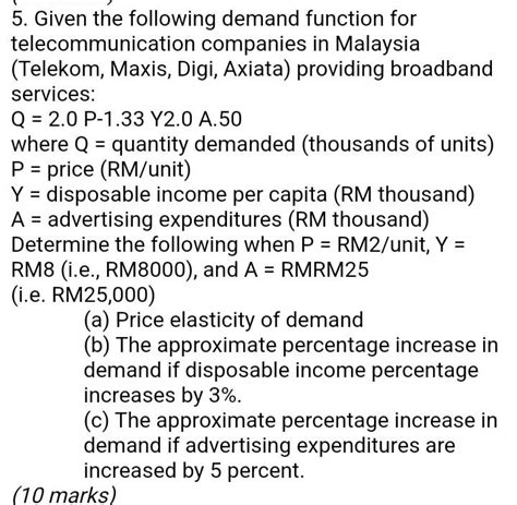 Solved Given The Following Demand Function For Chegg Com