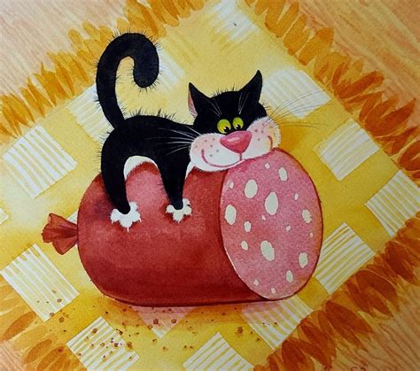 Открытка кот с колбасой - 56 фото