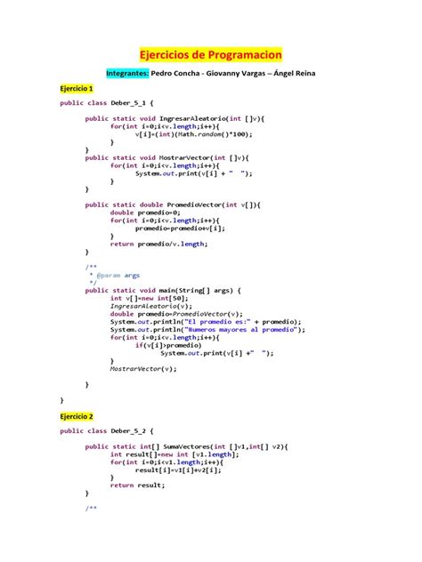 Ejercicios De Programacion Pdf Estructura De Datos De Matriz Programación De Computadoras