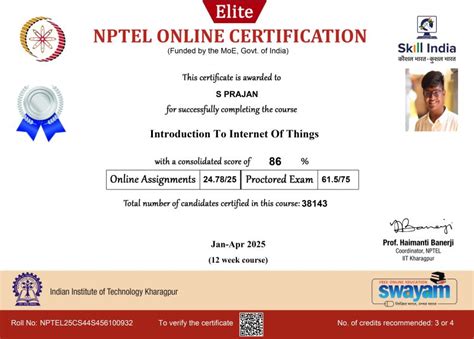 Iot Nptel Learning Elitecertification Onlinecourse Prajan S