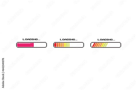Pixel Art 8 Bit Loading Bar Concept On White Background Stock Vector