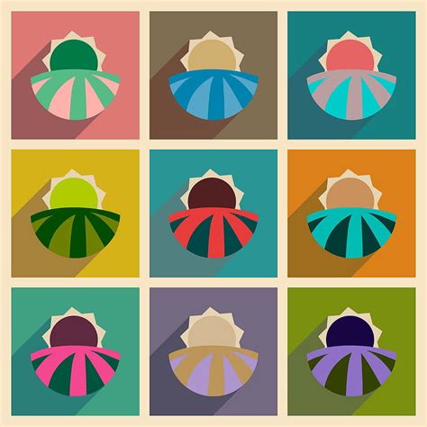 긴 그림자 일몰 벡터와 평면 아이콘의 개념 Eps Ai Uidownload