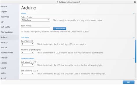 Z Dashboard Arduino Settings